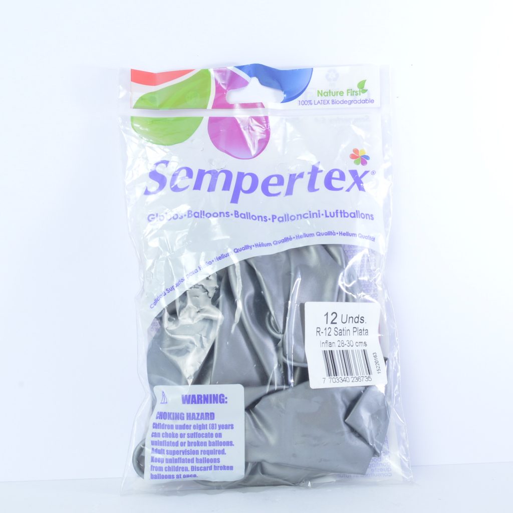 GLOBOS SEMPERTEX SATIN PLATA R-12 * 12 UNIDADES - Occidente Papelería