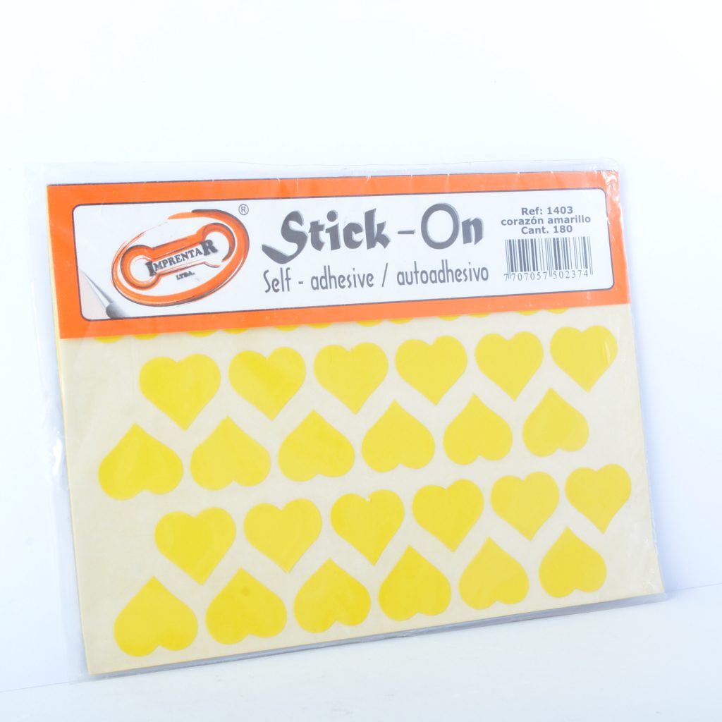 ROTULOS ADHESIVOS IMPRENTAR (CORAZONES) AMARILLO * 180 UNIDADES ...